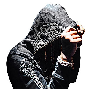 Fanvereka Men Women Over Face Rhinestone Full Zip Up Hoodie Halloween Costumes Y2k Graphic Hooded Streetwear Jacket Shirt (Black Skeleton, M)