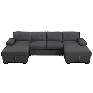 Moxeay Lifestyle Sectional Sofa Set Pull Out Couch U Shaped Sectional Couch with Storage Chaise Modular, Dark Grey