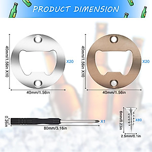 40 Sets Bottle Opener Inserts Kits Round DIY Bottle Opener Hardware Kit DIY Beer Opener Round DIY Bottle Opener Wrench Spanner with Screws Screwdriver for Bottle Opener (Bronze, Silver)