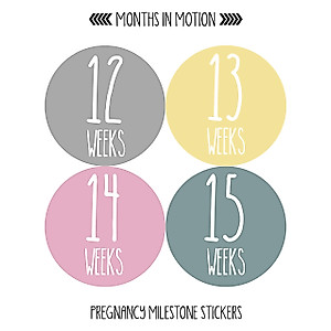 Months In Motion Weekly Pregnancy Growth Sticker | Week to Week Pregnant Expecting Photo Prop | Maternity Keepsake | Baby Bump | Weekly Stickers Photo (Set of 36 Stickers)