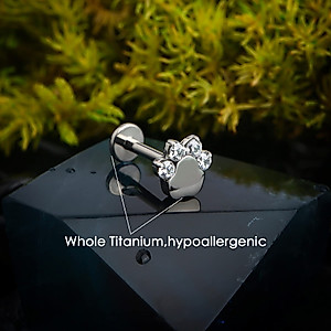 COCHARM 16G G23 Titanium Cartilage Earrings for Women Flat Back Dog Paw Print Upper Ear Cartilage Earrings Stud Internally Threaded Conch Earrings 16 Gauge Forward Helix Earrings