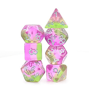 HD Polyhedral Dice Sets D&D Dice for Dungeon and Dragons RPG Role Playing Games MTG Pathfinder Table Top Games 7 Dice Set Strawberry Field