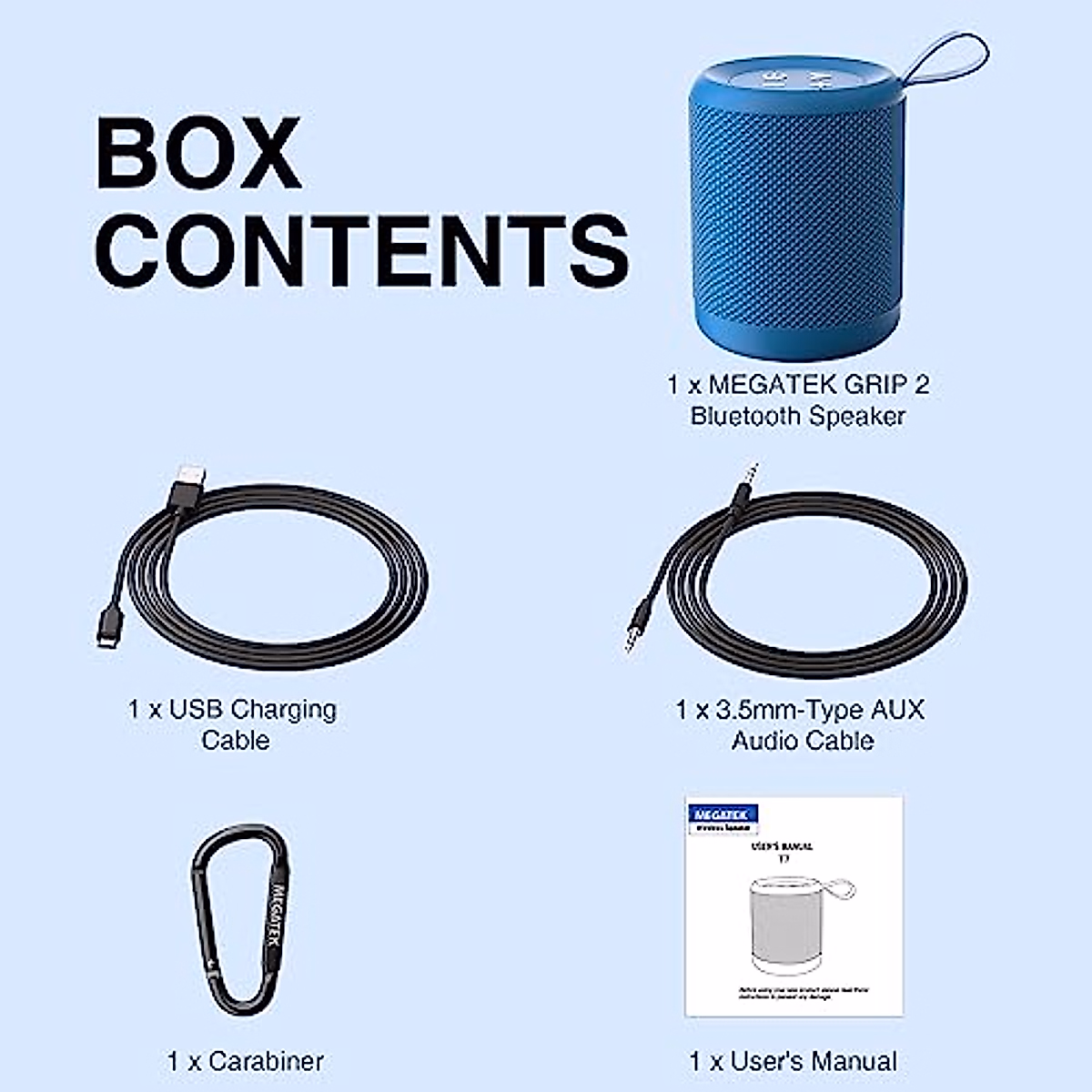 MEGATEK Portable Bluetooth Speaker, Loud HD Sound and Well-Defined Bass, IPX5 Waterproof, up to 10 Hours of Play, Aux Input, Wireless Speaker with Clip for Home, Outdoor and Travel (Teal)