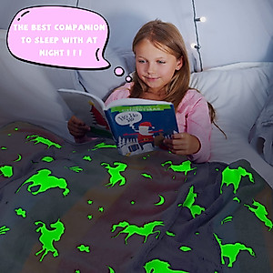 Unicorn Blanket Glow in The Dark for Girls Rainbow Unicorn Fleece Blanket Unicorn Gifts Stuff Decor Toys Luminous Soft Warm Throw Blankets for Kids