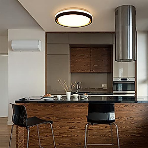 Hurrah LED Ceiling Light Fixture with Remote Control - 17W Flush Mount Dimmable Ceiling Lamp Black Round 2700K-6500K 11.8in Close to Ceiling Lighting for Bedroom Living Room Hallway Kitchen