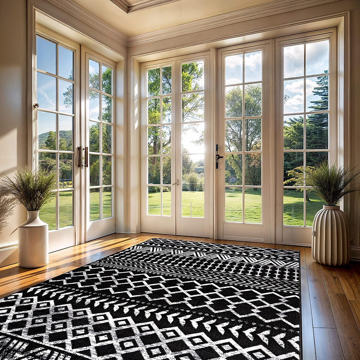 CAMILSON Boho Moroccan Black and White Rug Geometric Diamond 8x10 Area Rugs for Living Room Bedroom Kitchen Modern Bohemian Soft Stain Resistant Non-Shedding Indoor Carpet (8 x 10 Black - White)