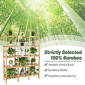 COSTWAY Plant Stand Indoor, 5-Tier Bamboo Plant Display Organizer with Stand for Multiple Plants, Plant Shelf Outdoor for Window, Garden, Balcony, Living Room