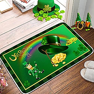 St Patricks Day Doormat, 29.5 × 17 Inch Green Hat Shamrock Leprechaun Trap Front Door Mat Entrance Door Rugs Non-Slip St. Patricks Day Door Mat Funny Holiday Welcome Mats For Home Indoor Outdoor