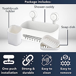 Shower Caddy Vacuum Suction Cup 3Pcs-No Drilling Bathroom Suction Cup Shower Shelf Organizer-Shower Shelves Basket for Shampoo,Soap and Toothbrush Holder-Racks for Inside Bath and Kitchen Wall (White)