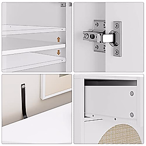 FOTOSOK Buffet Cabinet, Rattan Kitchen Cabinet with 3 Doors and 3 Drawers, Sideboard with Storage and Adjustable Shelves, Buffet Table for Dining Room Living Room Hallway