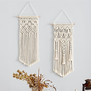 Mkono 2 Pcs Macrame Woven Wall Hanging Boho Chic Geometric Art Decor - Beautiful Bedroom Nursery Apartment Home Decoration, Gift for Girls Adults Birthday, 28" L x 13" W