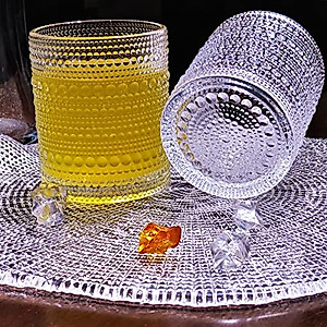 6-pack Hobnail Drinking Glasses, 10 oz Thick Modern Glass Tumbler, Double Old Fashion Glass, Vintage Bubble Glassware (Clear)