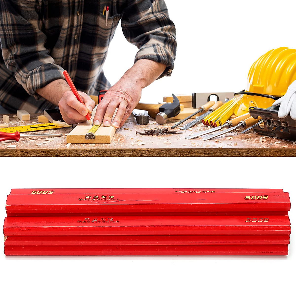 10pcs Carpenter Pencils Builders 170mm Octagonal Red Woodworking Pencils Woodworking Marking Tool