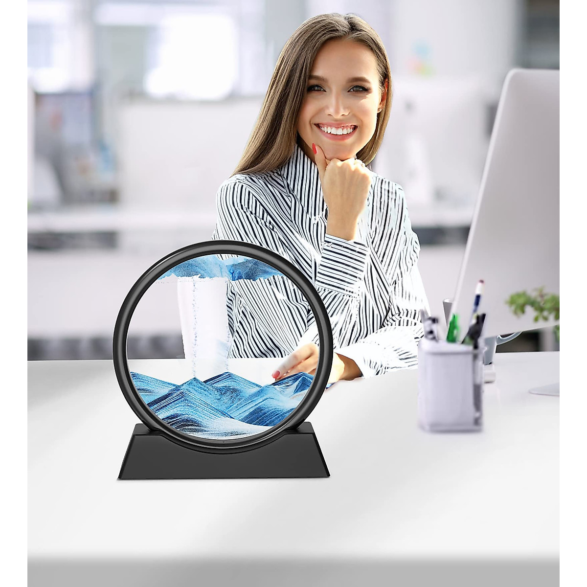 Fitifun Liquid Motion Sand Art Picture for Home Decor - Blue Sandscapes Painting in 3D Motion (12in)