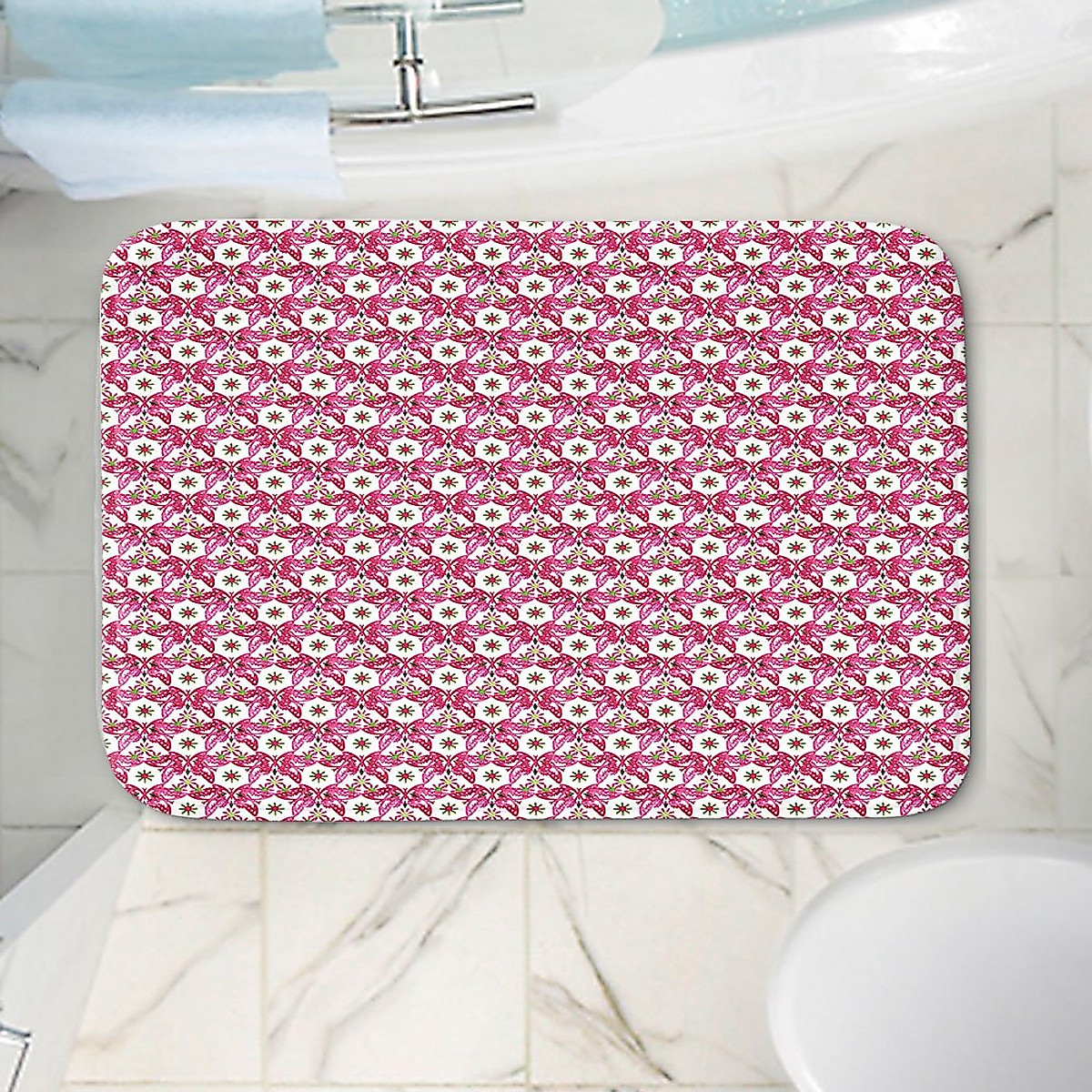 Dia Noche Designs, Bath and Kitchen Floor Mats, Small 24 x 17 in, BR-PaperMosaicPatternRedWhite1