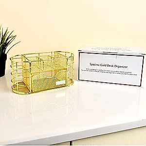 Spacrea Desk Organizers and Accessories, Office Organizer Pencil Holder for Desk, Desk Office Supplies Organizer (Gold)