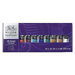 Winsor & Newton Artisan Water Mixable Oil Color Paint Set, 1.25-oz (37ml) Tubes, Set of 10