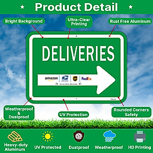 Deliveries with Right Arrow Sign 10" x 14" Package Delivery Instructions for FedEx Amazon Ups USPS Sign Metal Reflective Rust Aluminum UV Protected Waterproof Outdoor Use