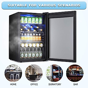 Antarctic Star Beverage Refigerator -120 Can Mini Fridge for Soda Beer or wine,Small Drink Dispenser, For Office or Bar with Adjustable Removable Shelves，4.5 Cu. Ft. (Black)…