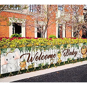 CHXSM 9.8 x 1.6 ft Welcome Baby Jungle Safari Yard Banner Shower Party Decoration Wild Animal Sign Backdrop Supplies