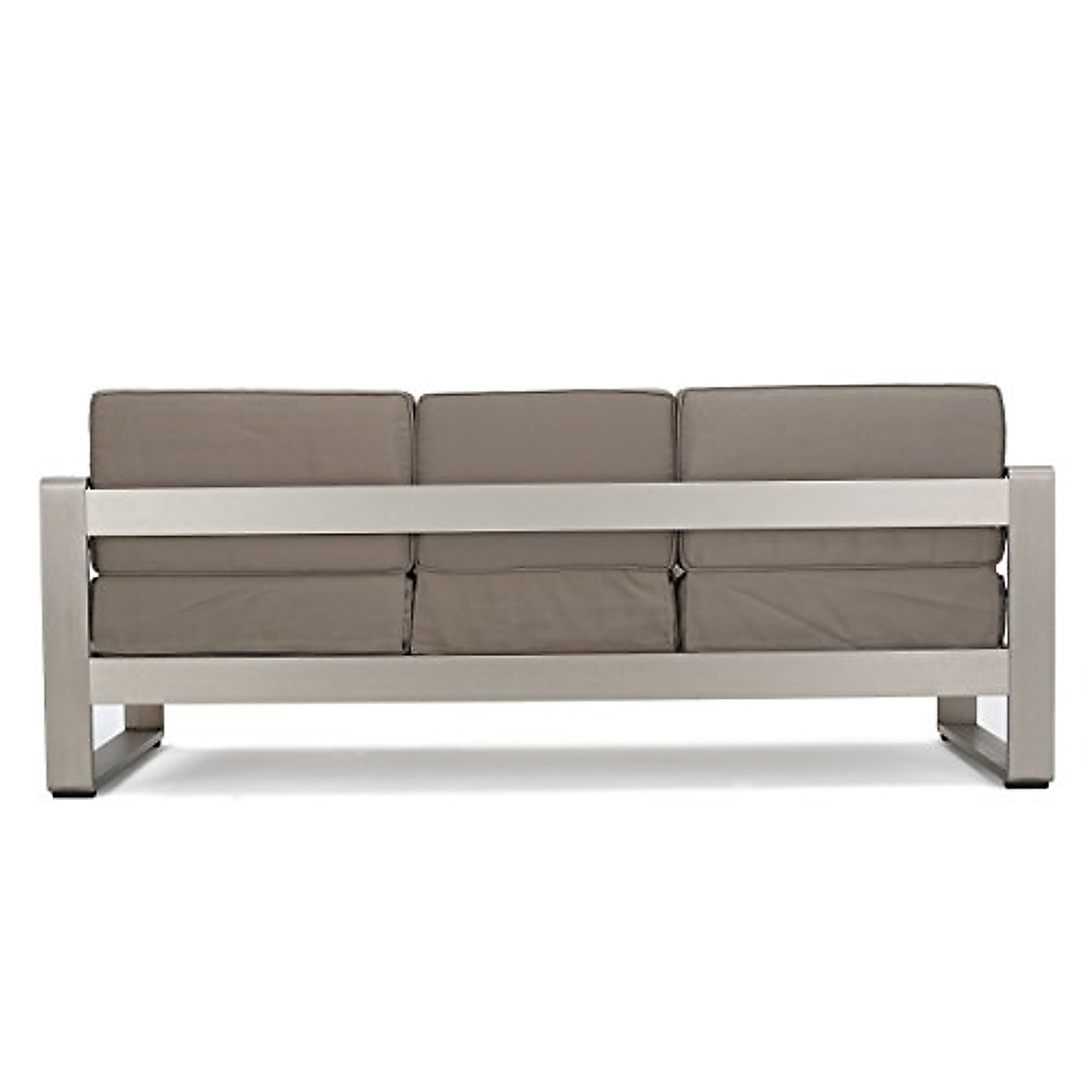 Christopher Knight Home Cape Coral Outdoor Set of Club Chairs with 3 Seater Loveseat and Firepit, 4-Pcs Set, Khaki / Dark Grey