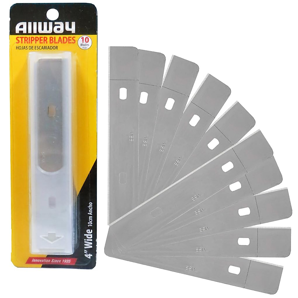 ALLWAY WSB10 Replacement Scraper Blades with Dispenser, 4", 10 Pack