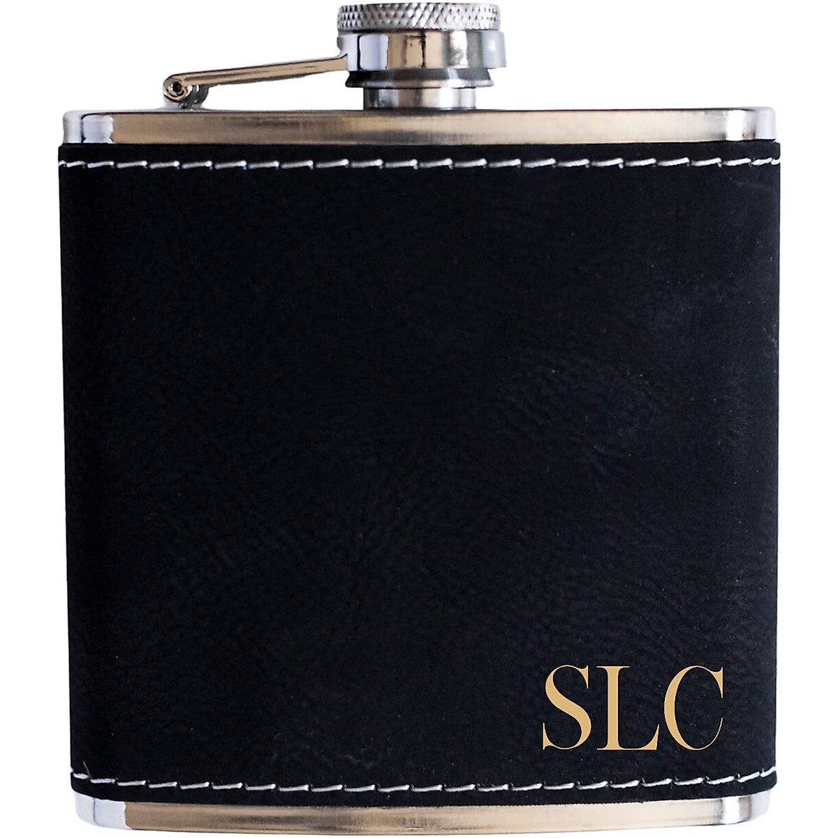 Personalized Flask For Wedding Gift. Customized Flask Gift Set. Engraved Leatherette Flask With Optional Gift Box For Groomsmen Gifts. Engraved Flask (Black & Gold)