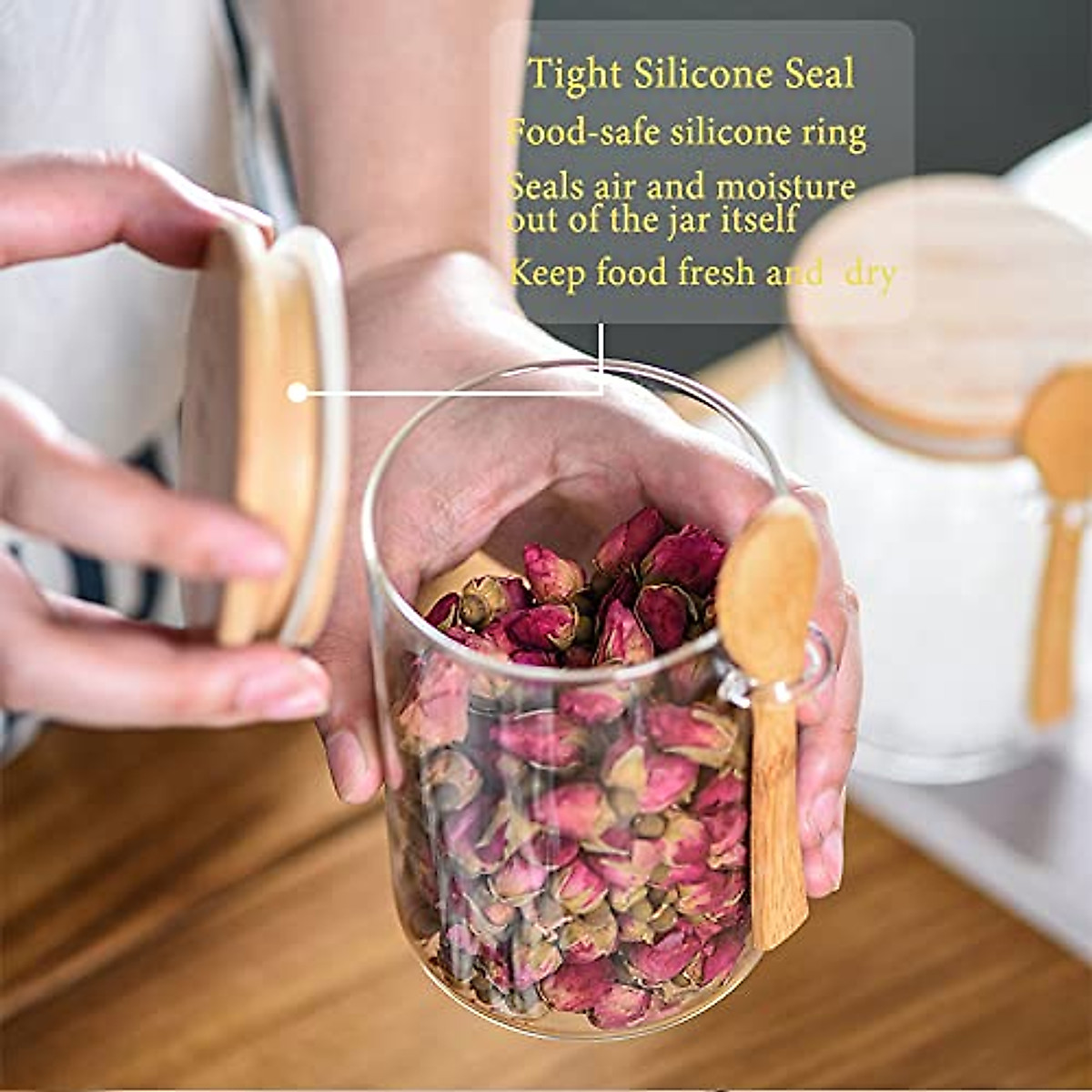 Glass Jars with Airtight Lid and Spoon,Glass Food Storage Jars Containers,Overnight Oats Containers with Lids,Decorative Kitchen Jars for Coffee/Tea/Sugar/Spice,Bath Salt Containers 18Oz/530ML(3PCS)