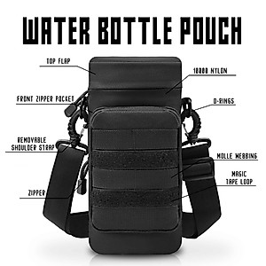 Molle Water Bottle Pouch, Tactical Black Water Holder Carrier with Pocket Stap for Hiking Camping