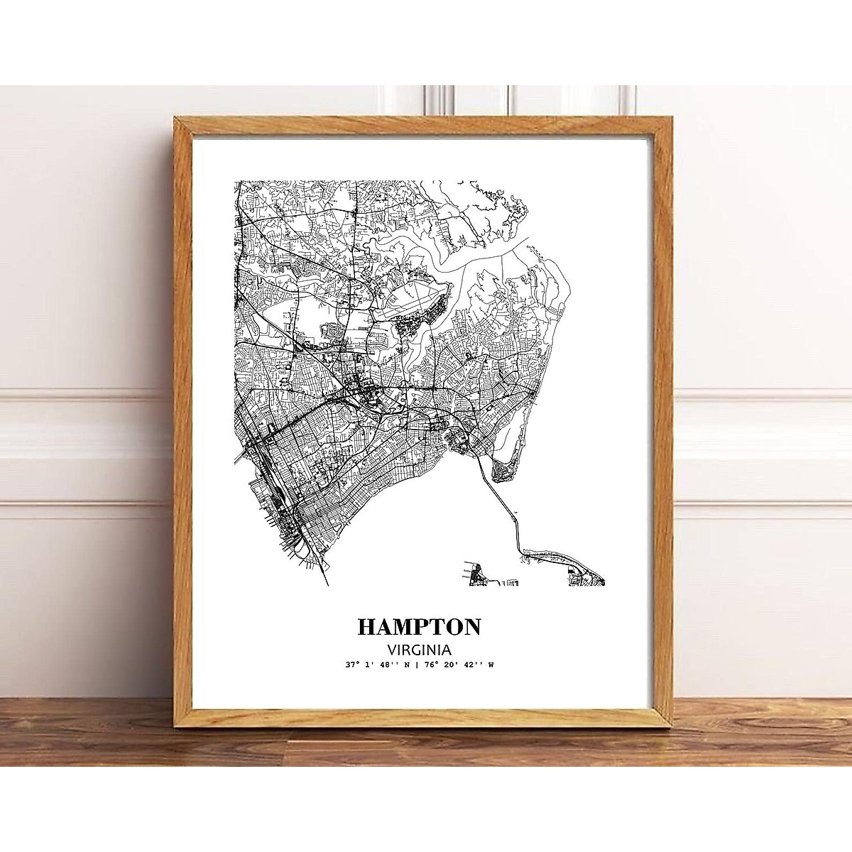 Eleville 18X24 Unframed Hampton Virginia City View Abstract Road Modern Map Art Print Poster Wall Office Home Decor Minimalist Line Art Hometown Housewarming wgn630