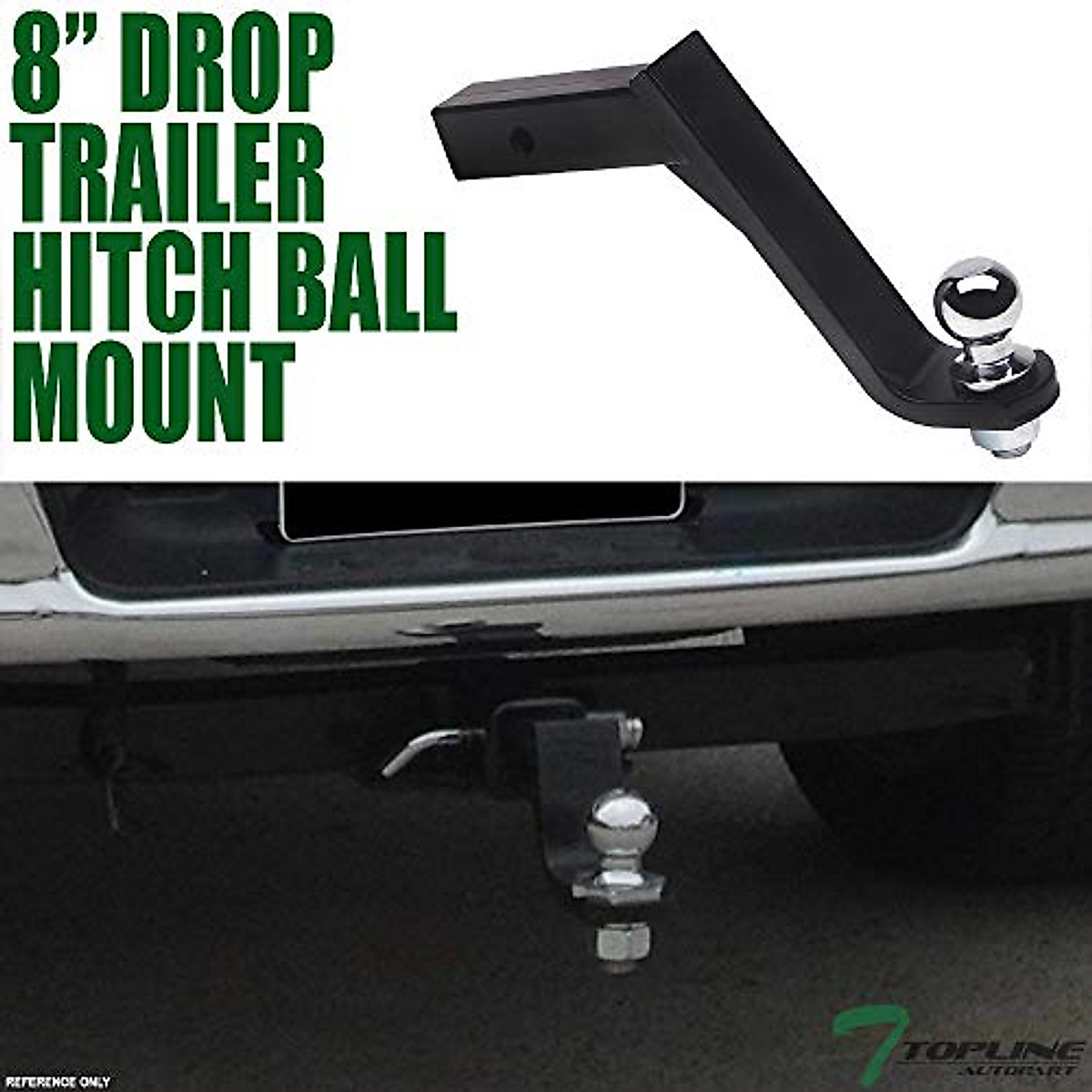 Universal 8" Drop Rear Bumper Trailer Tow Hitch Loaded Ball Mount with Pin & Clip Kit for 2" x 2" Towing Receiver Tube