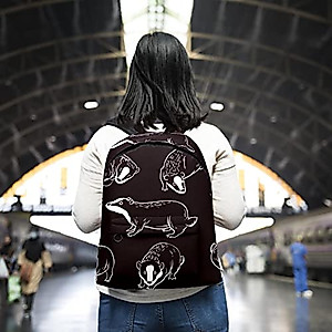 Large Canvas Backpack Cute Honey Badger Black Background College School Men & Women