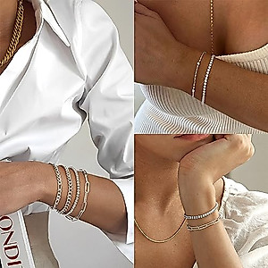 adoyi Dainty Sterling Silver Chain Bracelets Set for Women Girls White Gold Plated Layered Link Chain Bangle Bracelets Pack for Women Adjustable Stackable beaded Bracelets Jewelry Gifts