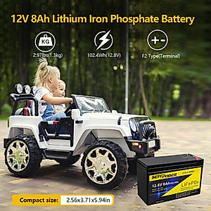 SEFEPODER 12V 8Ah LiFePO4 Lithium Deep Cycle Battery, 2000+ Cycles Rechargeable Battery for Solar/Wind Power, Lighting, Power Wheels, Fish Finder and More with Built-in 8A BMS