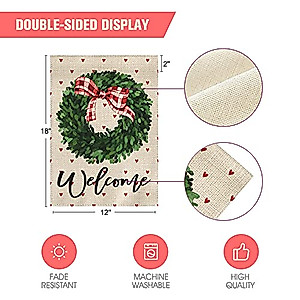 AVOIN colorlife Valentines Day Mothers Day Garden Flag 12x18 Inch Double Sided, Welcome Boxwood Wreath Bow Anniversary Yard Outdoor Flag