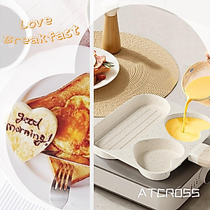 ATCROSS Breakfast Frying Pan, 3-Cup Egg Pan, Nonstick Granite Omelette Skillet, Pancake Pan and Egg Cooker and Grill Pan, Suitable for Gas and Induction Cooktops (Beige)