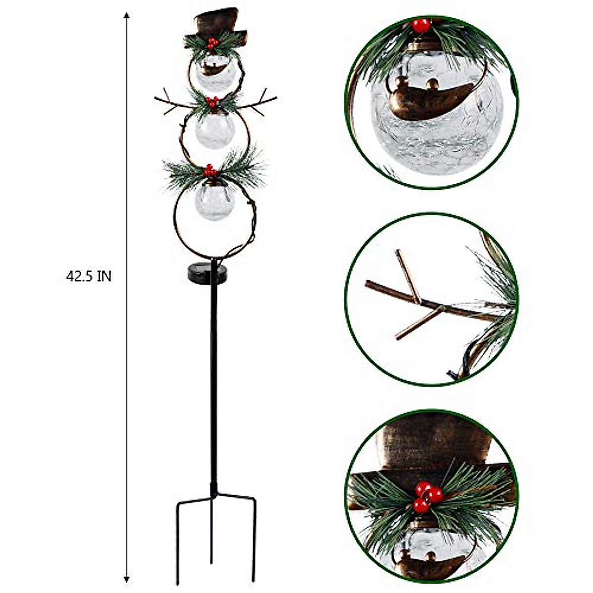 GUOOU Solar Christmas Yard Decorations, Outdoor LED Solar Powered Glass Ball Lights, Xmas Snowman Pathway Lights, Metal Solar Garden Stake Lights, Snowman Christmas Lawn Yard Ornament, Set of 2
