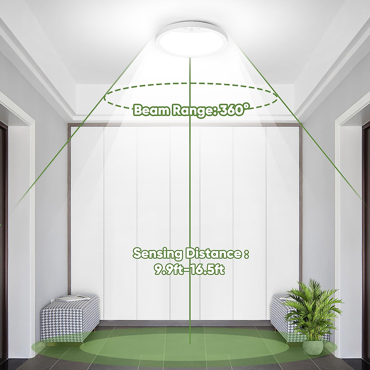 2-Pack Motion Sensor LED Ceiling Lights Wired, 8.7 Inch 3 Modes 18W 1800LM Flush Mount Light Fixtures, 3000K/4000K/5000K Motion Activated Ceiling Lamps with Timer for Indoor, Closet, Stair, Porch