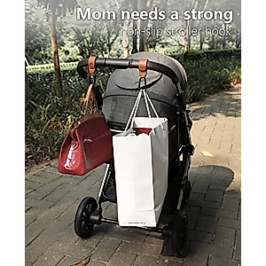 yueqian Stroller Hooks Bag Hooks for Hanging Diaper Bags Multipurpose Hooks for Grocery Shopping ​Bags Premium Vegan Leather Pram Straps Baby Stroller Hooks 2Pcs (Brown)