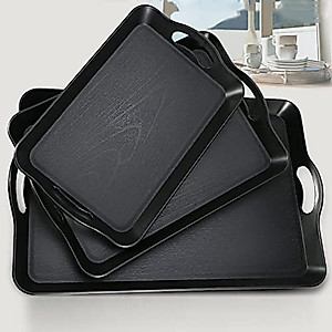 JHSLXD Retro Trays Kitchen/Dining Room Serving Trays Multi-Purpose Trays Breakfast Trays Non-Slip Fruit Trays Creative Rectangle Water Cup Trays,Black,51.5CM