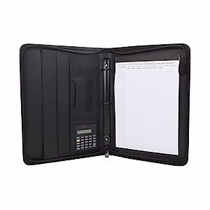 Freeprint Business Portfolio with Zipper 3 Ring Binder Organizer - PU Leather Folder Padfolio Document Organizer with Solar Calculator,Writing Pad