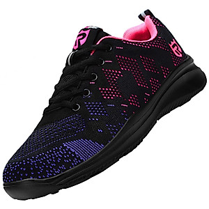 LARNMERN Steel Toe Shoes Women Tennis Comfortable Sneakers Work Lightweight Sneaker Safety Ladies Puncture Proof Women's Shoe 112K(9 Women, Purple)