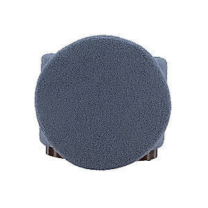 Linon Lexington Blue Sherpa Round Storage Ottoman with Wood Accent