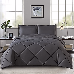 TOPLUXE Queen Comforter Set, All Season Quilted Duvet Insert with 2 Pillow Shams, Microfiber Bedding Comforter Sets Queen, Lightweight (Queen, Grey)