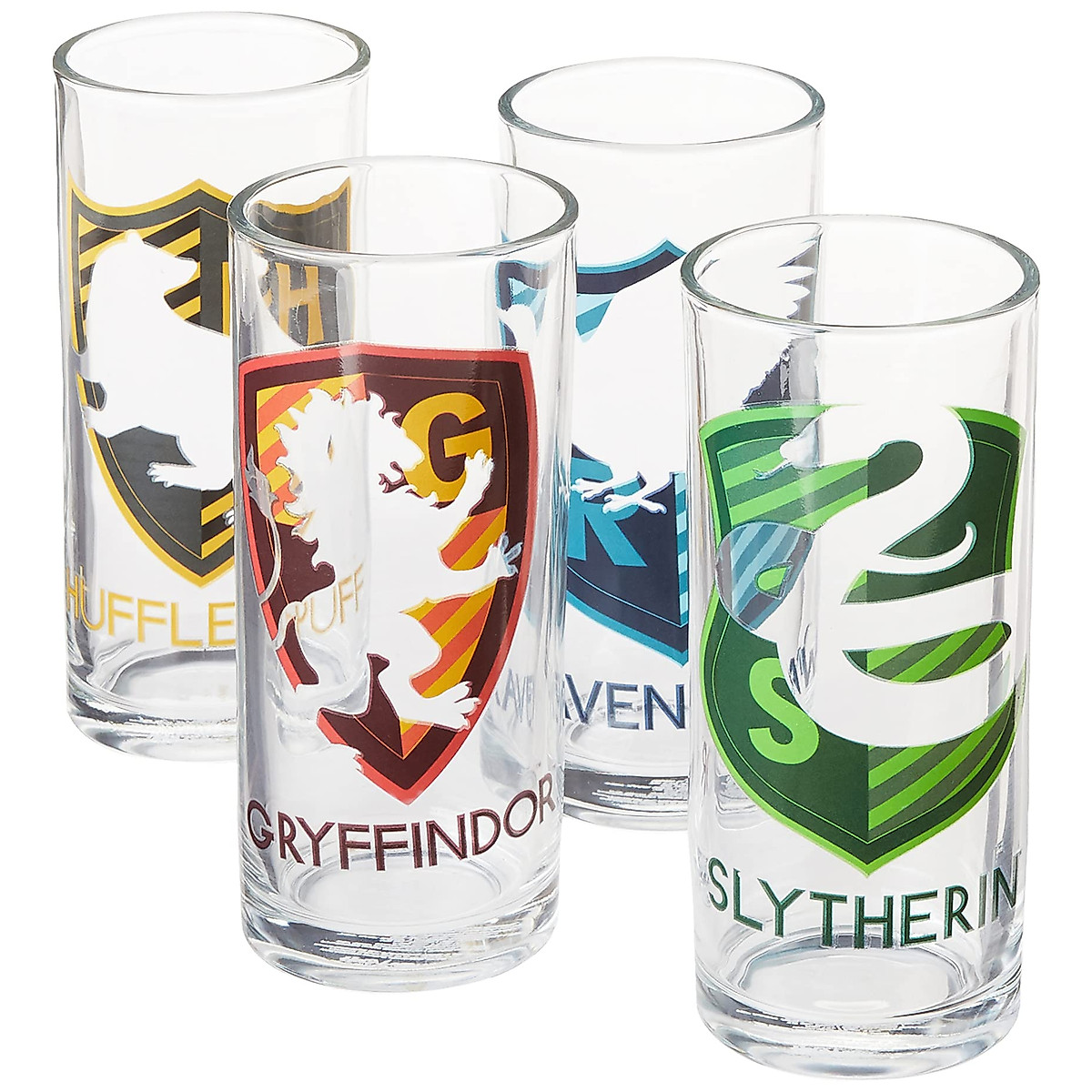 Silver Buffalo Harry Potter Hogwarts House Crests Silo Stripes 4-Pack Tumbler Glass Set, 10-Ounces