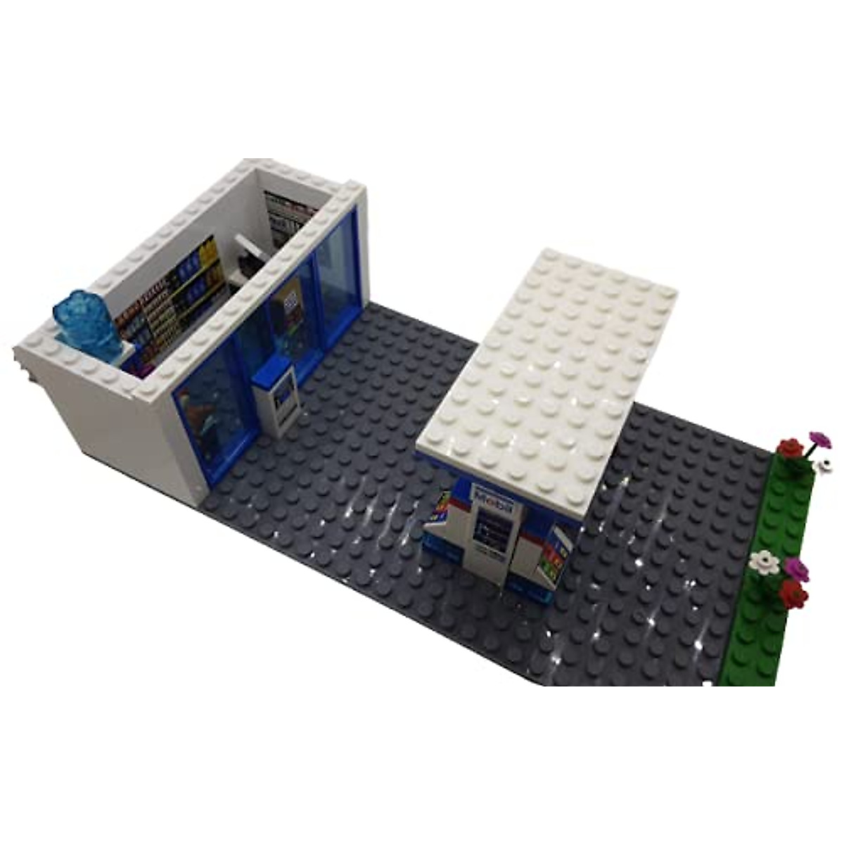 Building Bricks Toys City Town Village MOC Gas Station with Convenience Store 4 Fuel Gas Pumps Compatible with All Brands