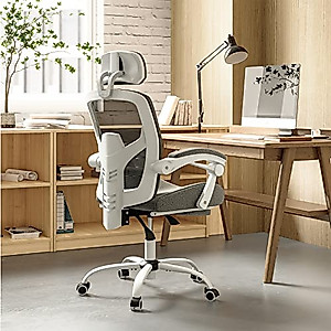 Ergonomic Office Chair, Reclining High Back Mesh Chair, Computer Desk Chair, Swivel Rolling Home Task Chair with Lumbar Support Pillow, Adjustable Headrest, Retractable Footrest and Padded Armrests