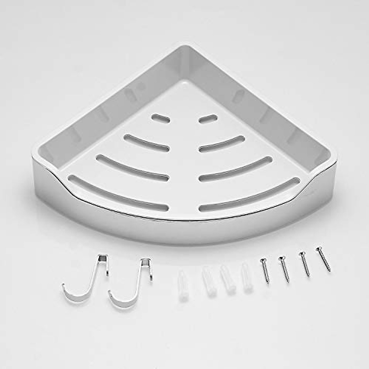 Corner Shower Caddy, Wall-Mounted Bathroom Corner Shelf with 2 Hook, Polished Chrome