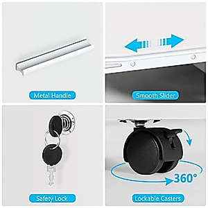 Tribesigns 3 Drawer File Cabinet with Lock, Mobile Lateral Filing Cabinet with Rolling Wheels, Large Printer Stand with Open Storage Shelves for Home Office (White)