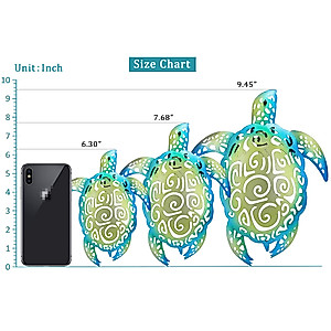 YOUIN Set of 3 Metal Sea Turtle Beach Theme Decor Wall Art Decorations for Indoor Outdoor Bathroom Garden